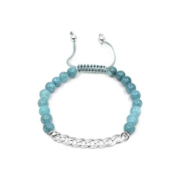 LUTIRO Jade Imitation Amazonite Beads With Curb Chain Bracelet