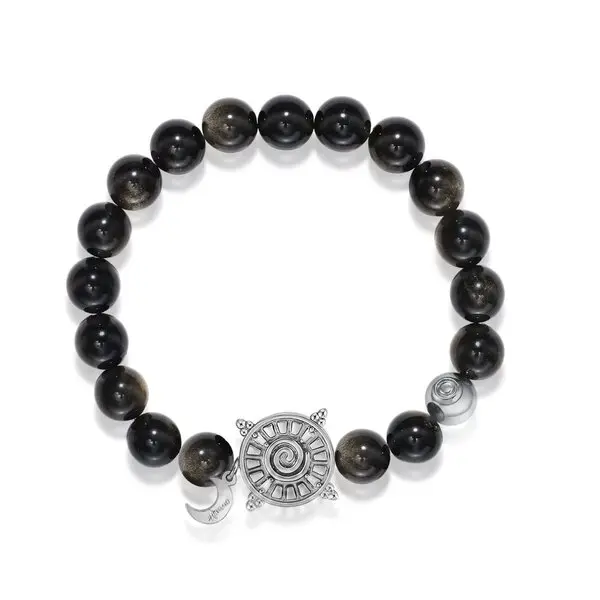 AUROZIA Solar Meridian Beaded Bracelet With Sun Coin Charm - Black/silver