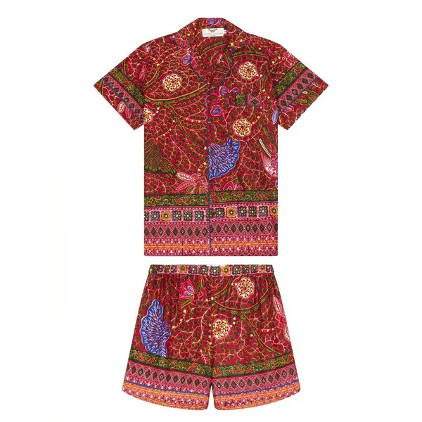 OHEMA OHENE Luxury African Print Pyjama Shorts Set- Wine