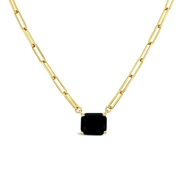 LUTIRO Paperclip Chain With Colored Stone Onyx Gold