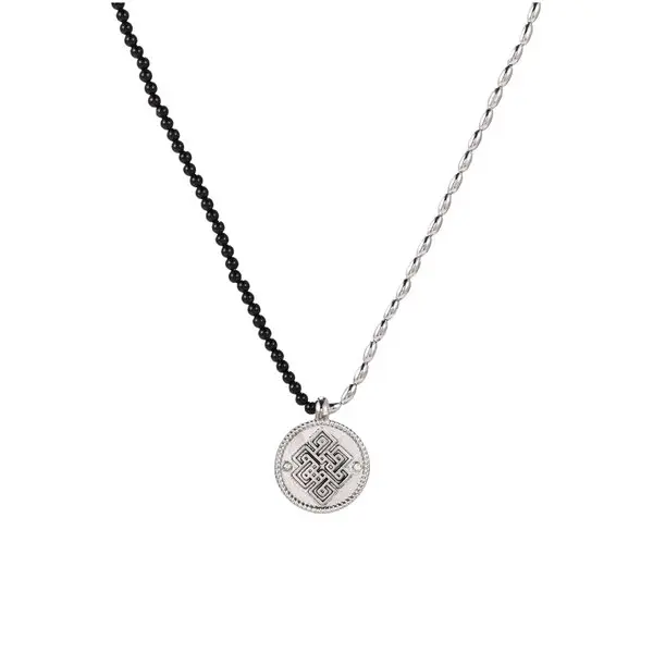 AUROZIA Knotted Crystal Beaded Necklace - Black/silver