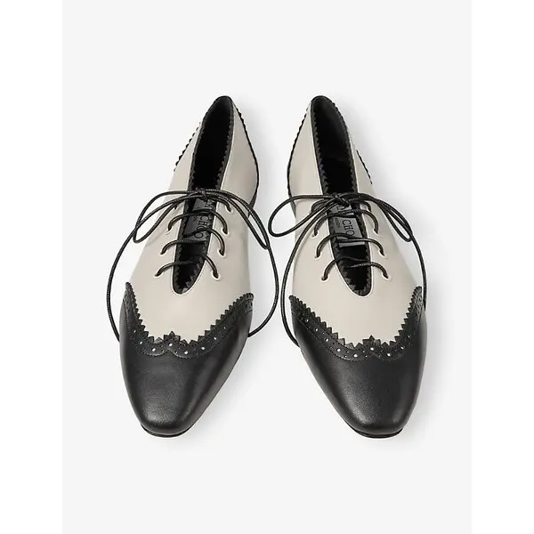 JIMMY CHOO Margot Lace-up Dual-tone Leather Ballet Flats - Black/bone