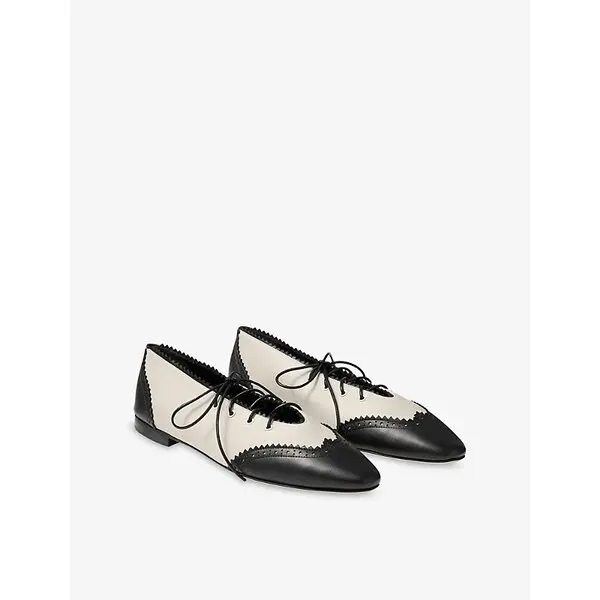 JIMMY CHOO Margot Lace-up Dual-tone Leather Ballet Flats - Black/bone