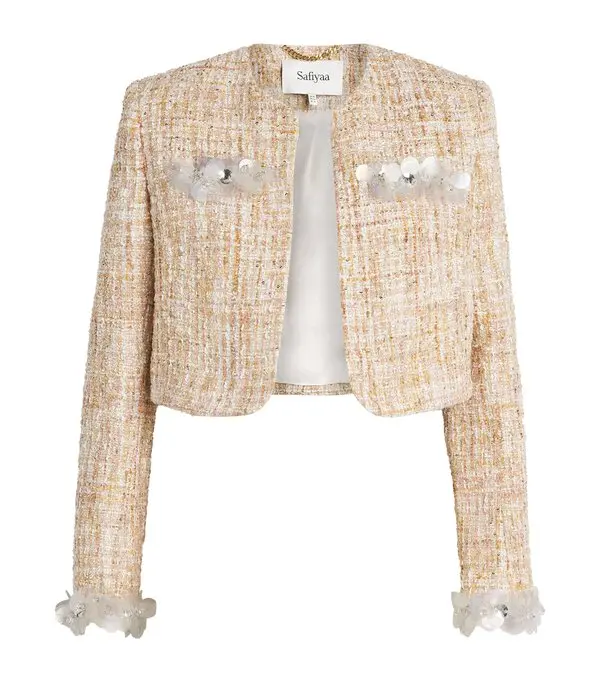 Safiyaa Tweed Embellished Soraya Jacket - Pink