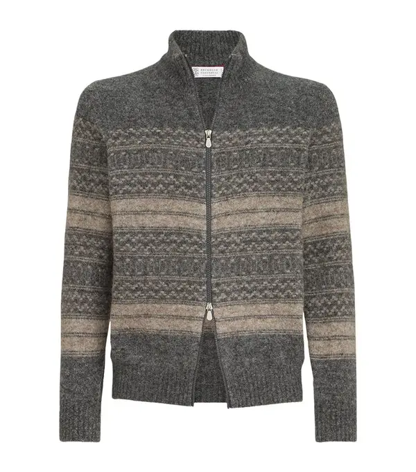 Brunello Cucinelli Jacquard High-neck Zip Cardigan