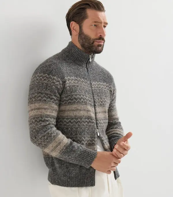 Brunello Cucinelli Jacquard High-neck Zip Cardigan