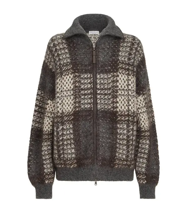Brunello Cucinelli Knitted Check Zip-up Jacket