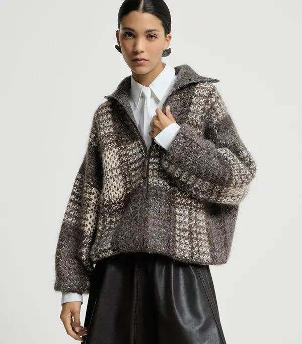 Brunello Cucinelli Knitted Check Zip-up Jacket