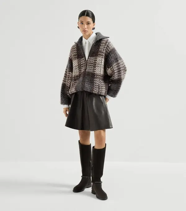 Brunello Cucinelli Knitted Check Zip-up Jacket