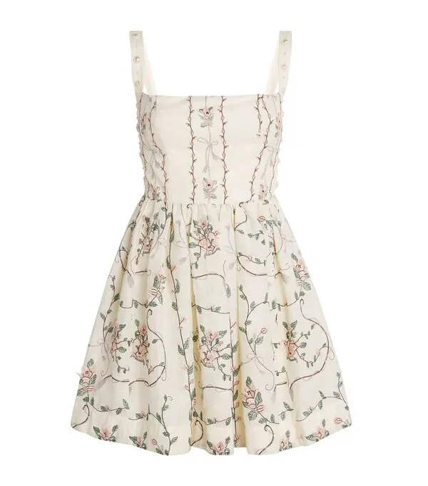 Agua Bendita Linen Mielero Navegante Mini Dress - Ivory