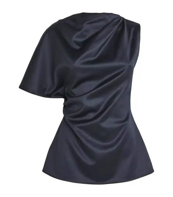 ROKSANDA Satin Nomi One-shoulder Blouse - Navy