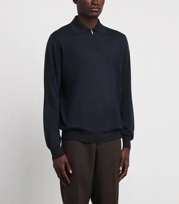 LARDINI Wool-silk-cashmere Quarter-zip Sweater