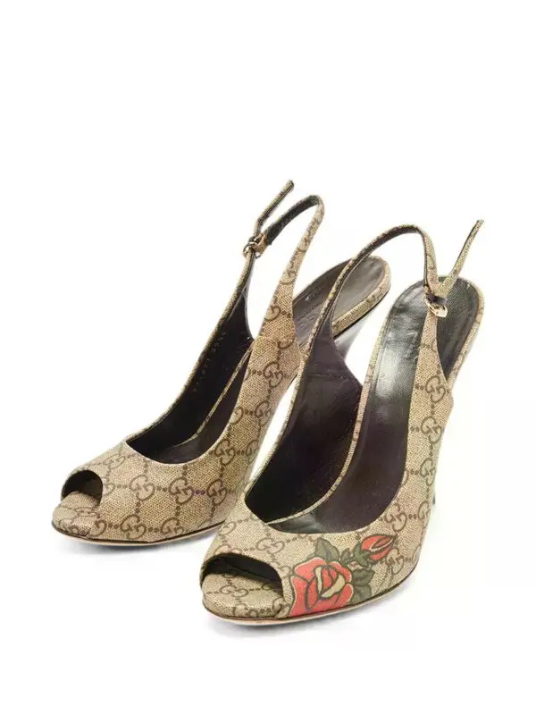 Gucci Gg Supreme Peep-toe Slingback Pumps