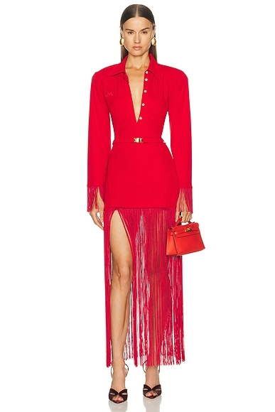 ROWEN ROSE Long Sleeve Polo Maxi Dress - Red