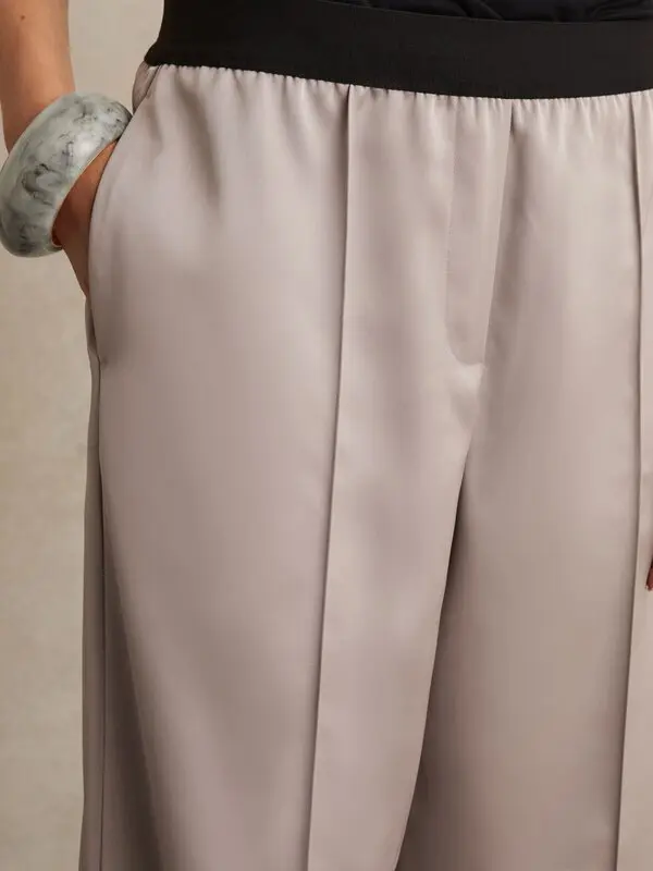 REISS Satin Wide Leg Elastic Waist Trousers