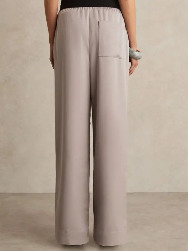 REISS Satin Wide Leg Elastic Waist Trousers