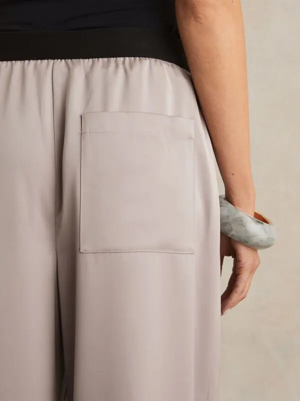 REISS Satin Wide Leg Elastic Waist Trousers