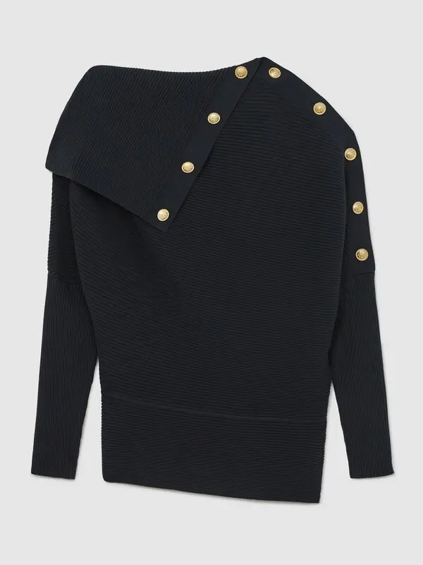 REISS Rib-knit Button Shawl Jumper