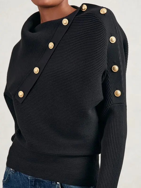 REISS Rib-knit Button Shawl Jumper