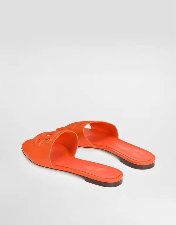 Dolce & Gabbana Calfskin Sliders Slides And Mules Leather - Orange
