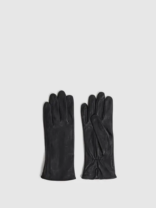 REISS Leather Ruched Gloves - Black
