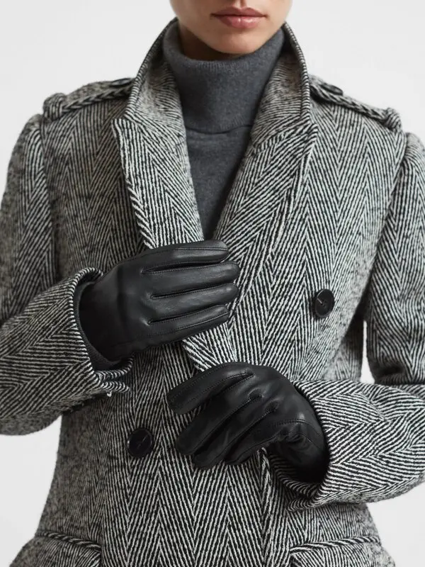 REISS Leather Ruched Gloves