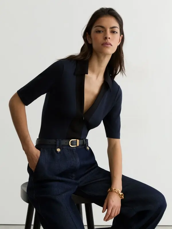 REISS Denny Colour-block Half-zip Polo Top