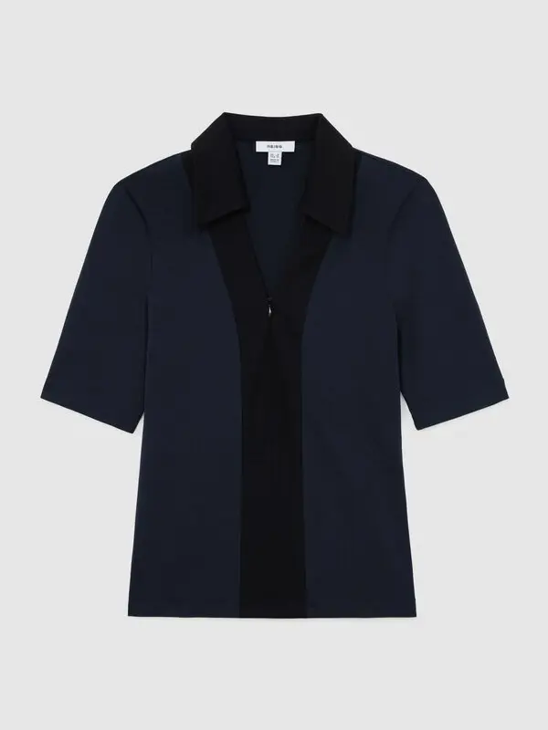 REISS Denny Colour-block Half-zip Polo Top