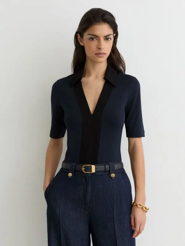 REISS Denny Colour-block Half-zip Polo Top