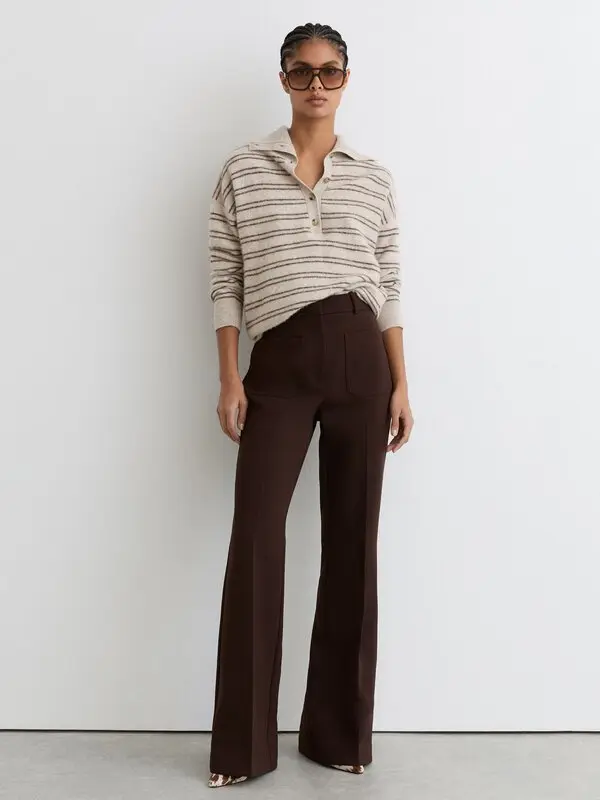 REISS Neutral & Brown Wool-cashmere Stripe Buttoned Jumper