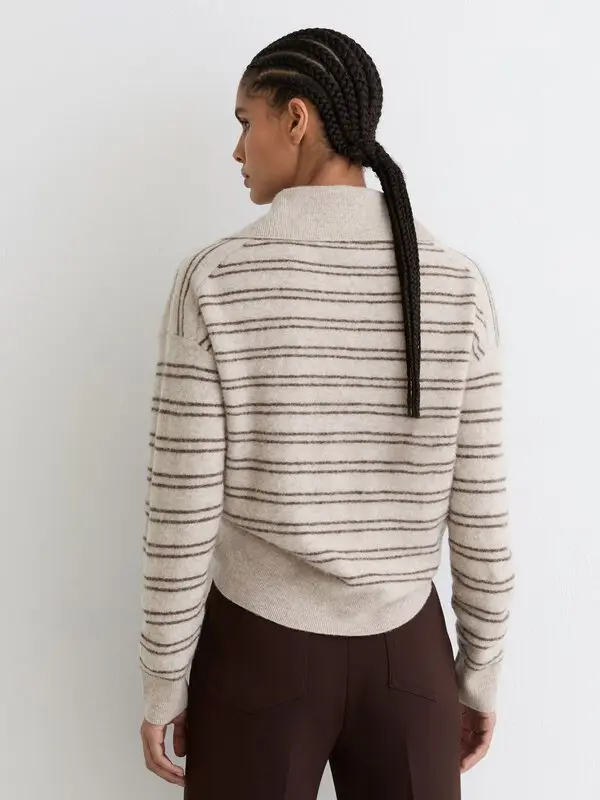 REISS Neutral & Brown Wool-cashmere Stripe Buttoned Jumper