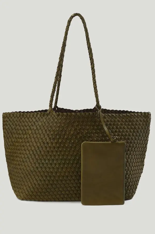 FRONT ROW SHOP Soleil Woven Large Tote Olive