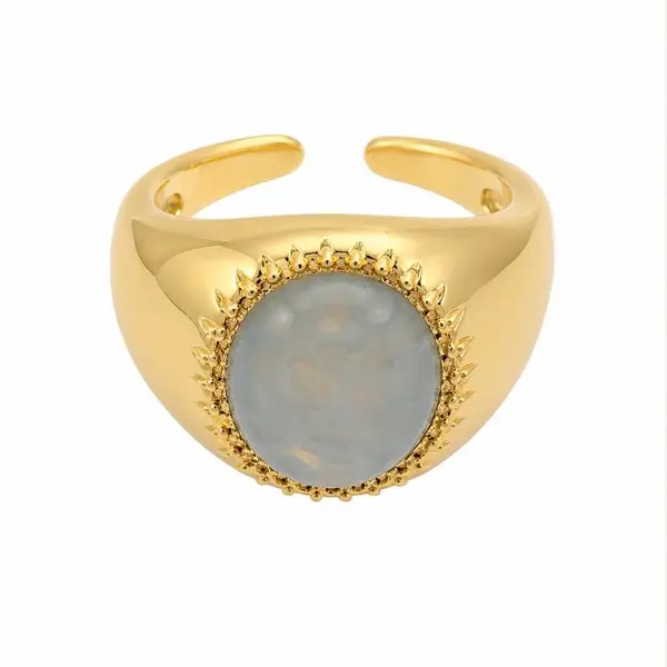 BY OZGE Gold Plated Adjustable Mother Of Pearl Ring - Blue/gold