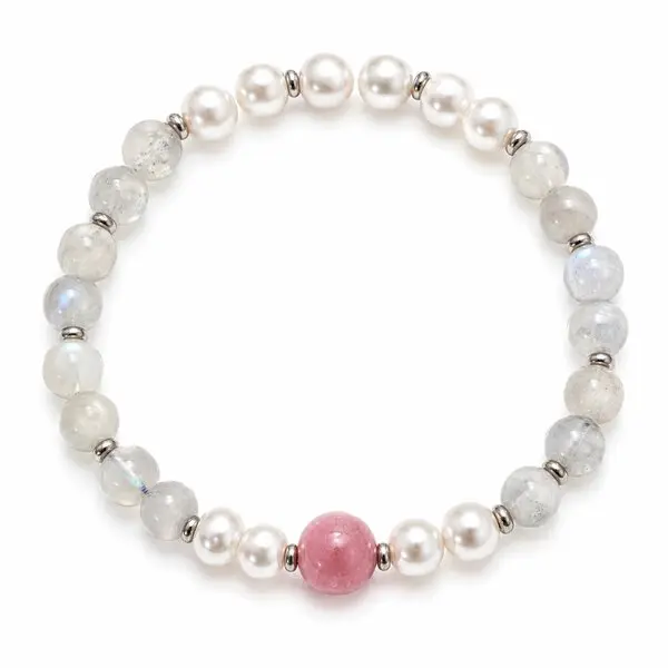 ORIGIN OF HEARTS Neutrals / Rosalie Bracelet – Rose Quartz, Freshwater Pearl & Labradorite Gemstone Bracelet