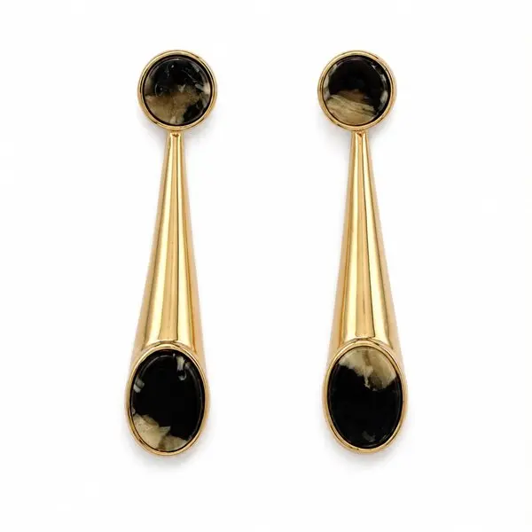 BY OZGE Black / Gold Midnight Enamel Drop Gold Plated Earrings Black