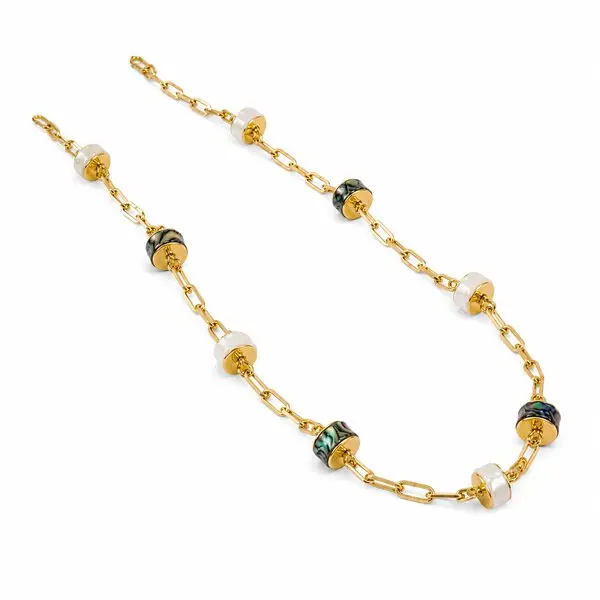 BY OZGE Gold / Blue / White Luminous Abalone Gold Plated Necklace Blue
