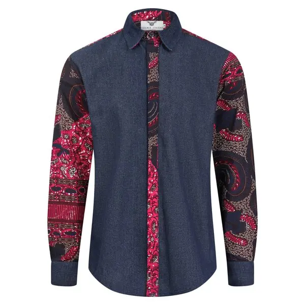 OHEMA OHENE Denim & African Print Cotton Shirt – Contrast Panel