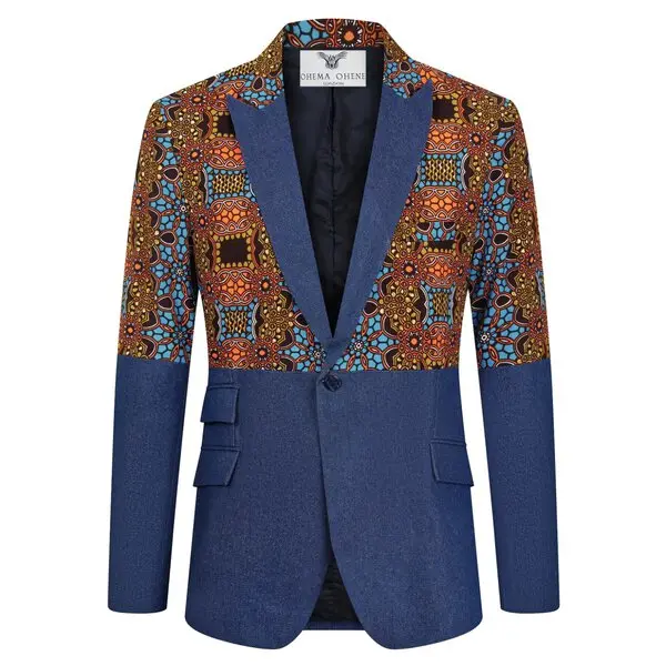 OHEMA OHENE Denim & African Print Lapel Blazer