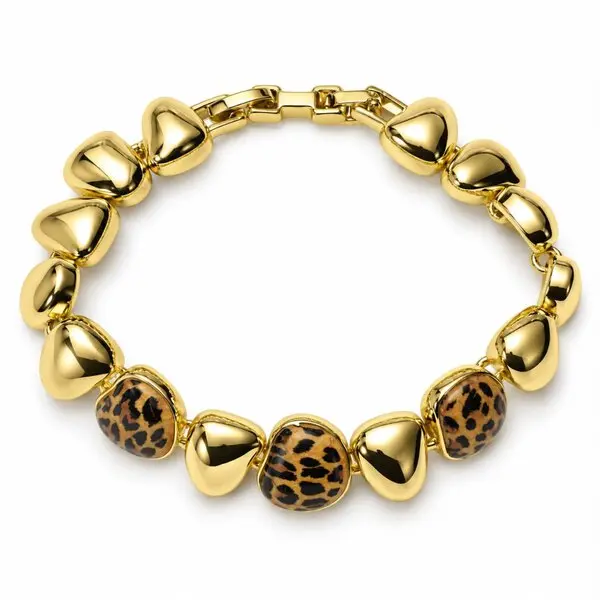 BY OZGE Leopard Aura Enamel Gold Plated Link Bracelet - Brown/gold