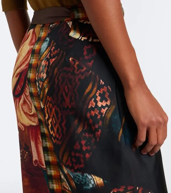 Dries Van Noten Printed Silk Wrap Skirt
