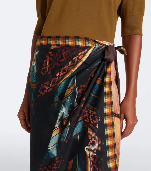 Dries Van Noten Printed Silk Wrap Skirt