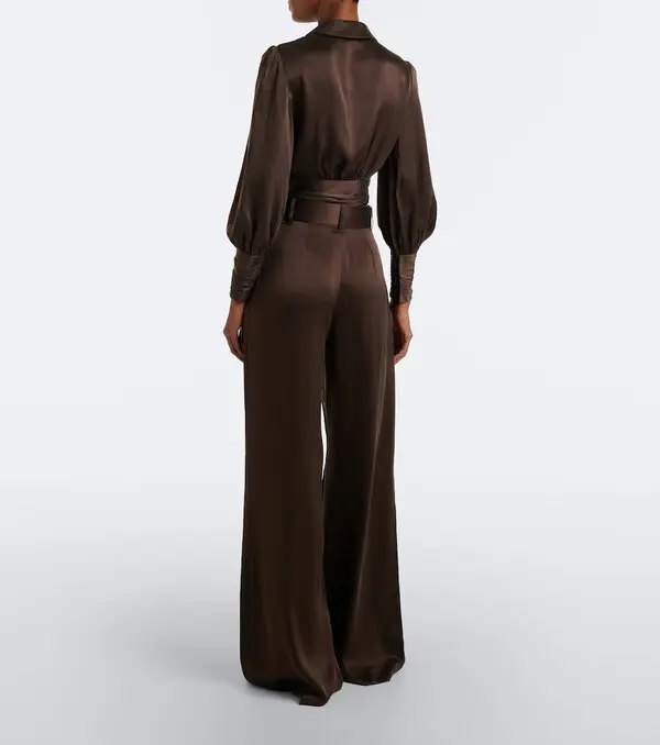 Zimmermann Belted Pleated Silk Satin Wide-leg Pants