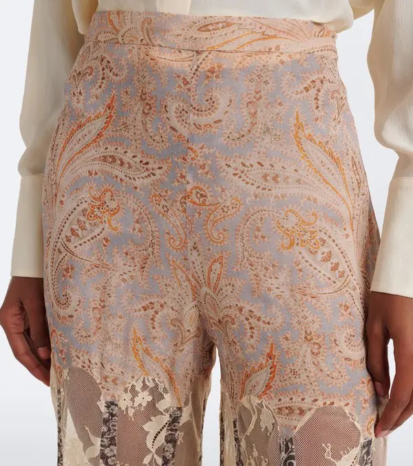 Zimmermann Valiant Paneled Silk And Lace Flared Trousers - Multicoloured