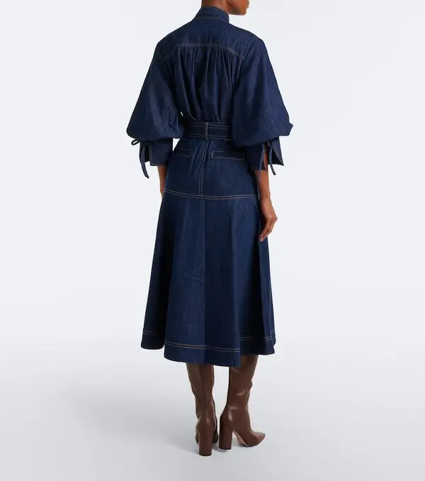 Zimmermann Belted Denim Midi Skirt