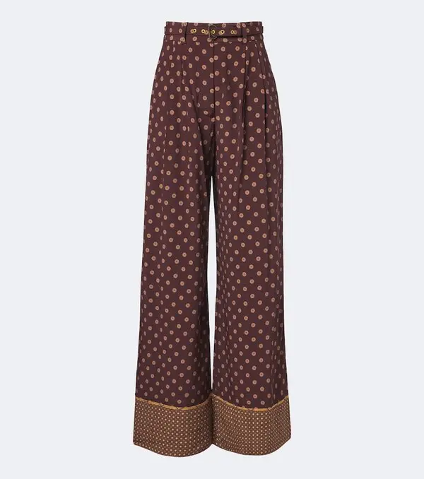 Zimmermann Belted Printed Wide-leg Pants - Brown
