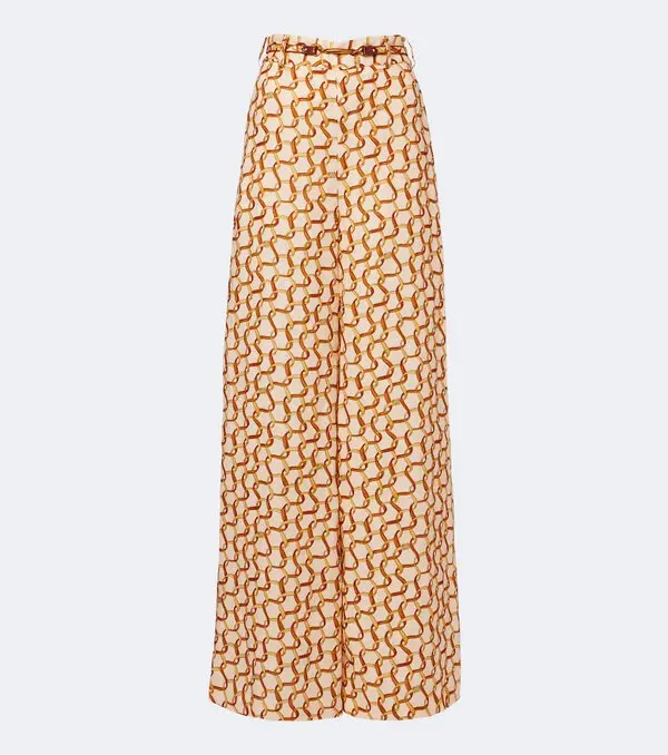 Zimmermann Belted Printed Linen Wide-leg Pants - Multicoloured