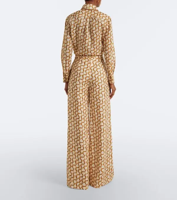 Zimmermann Belted Printed Linen Wide-leg Pants