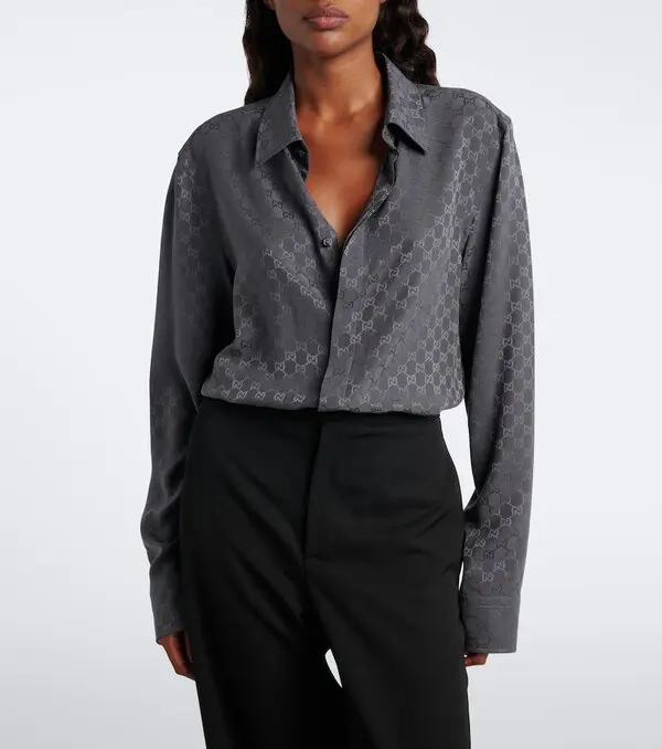 Gucci Gg Printed Silk Twill Shirt