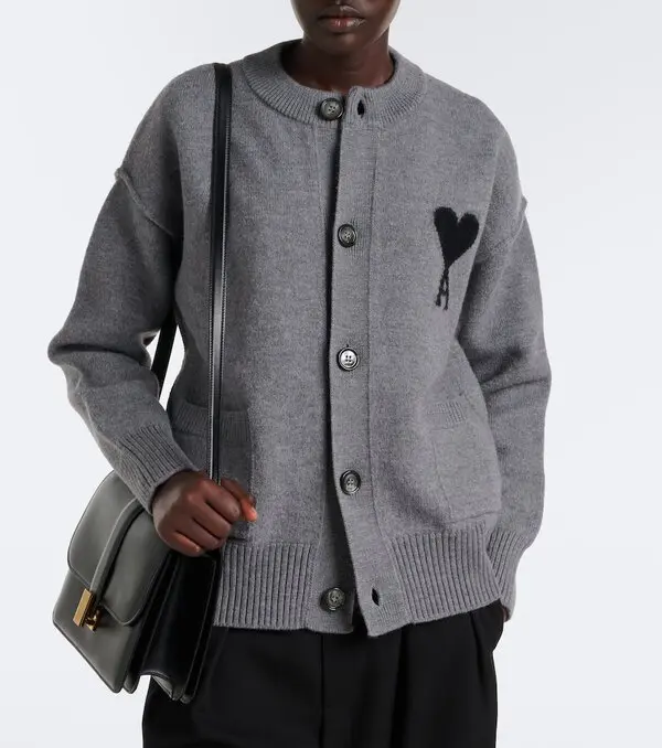 AMI Paris De Coeur Wool Cardigan