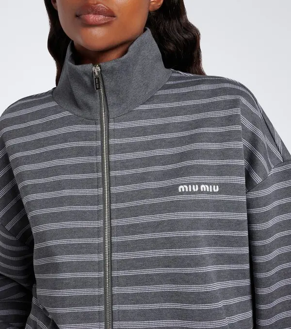 Miu Miu Striped Cotton Zip-up Sweatshirt